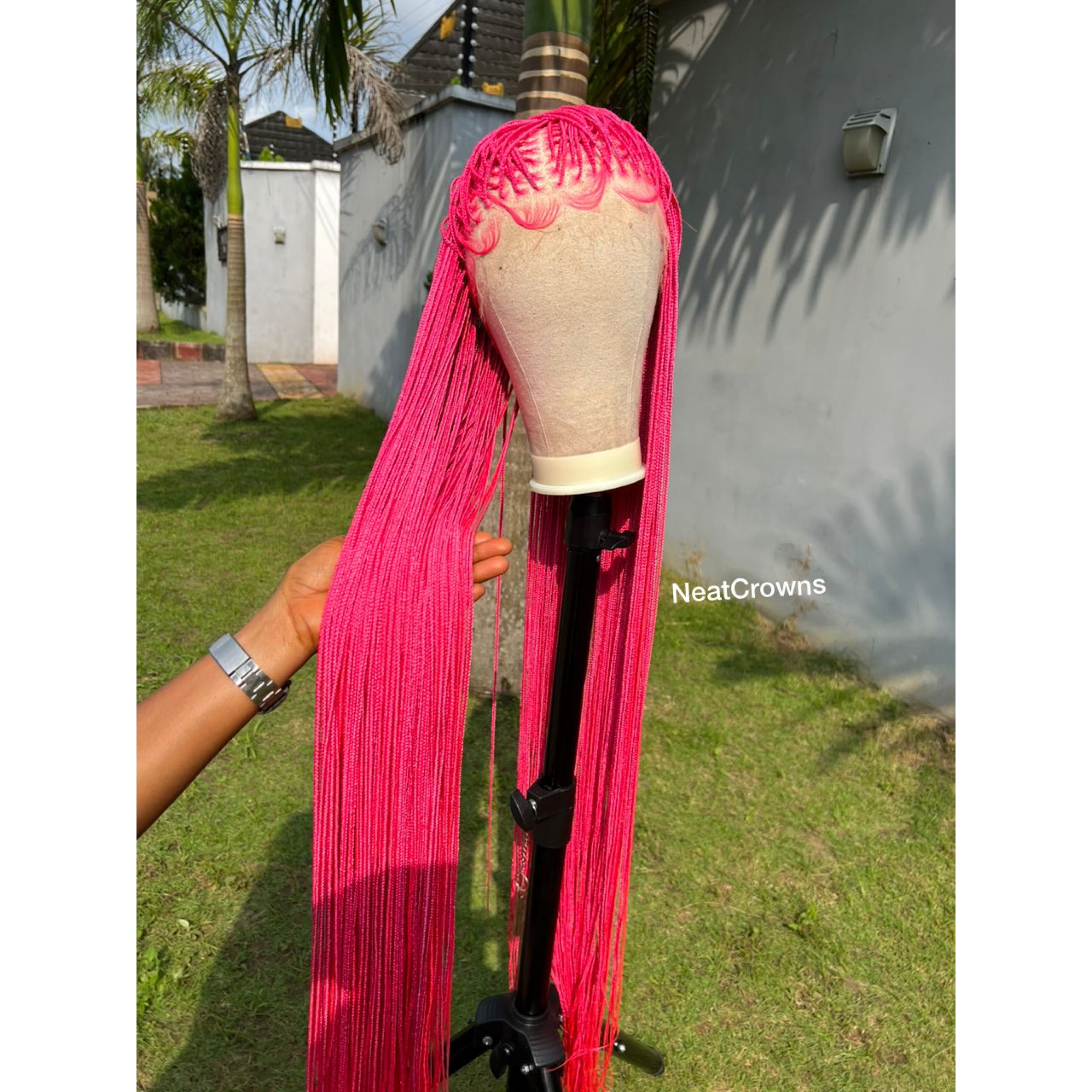50” Pink Barbie micro Knotless braids HD full lace wig – NeatCrowns